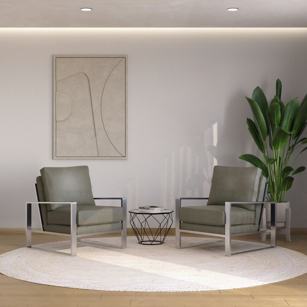 LeisureMod Jefferson Armchair with Silver Frame and Octagon Coffee ...